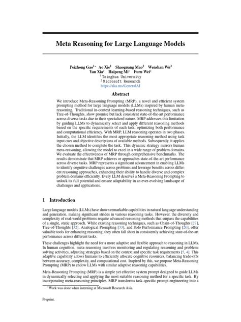 Meta Reasoning For Large Language Model Pdf Reason Artificial Intelligence
