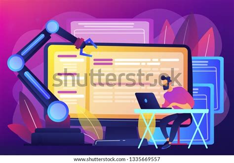 Developer Laptop Computer Open Robotic Soft Stock Vector Royalty Free