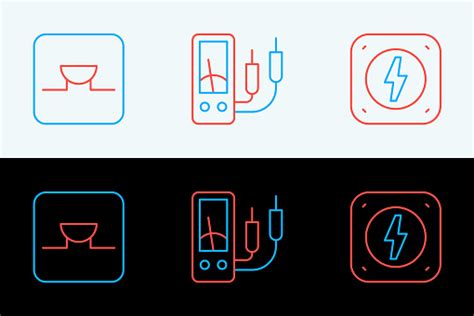 설정 라인 번개 부저 전자 회로 및 암페어 미터 멀티 미터 아이콘 벡터 Cpu에 대한 스톡 벡터 아트 및 기타 이미지 Cpu 뇌우 다이어그램 Istock