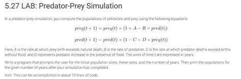 Solved LAB Predator Prey Simulation In A Predator Prey Chegg