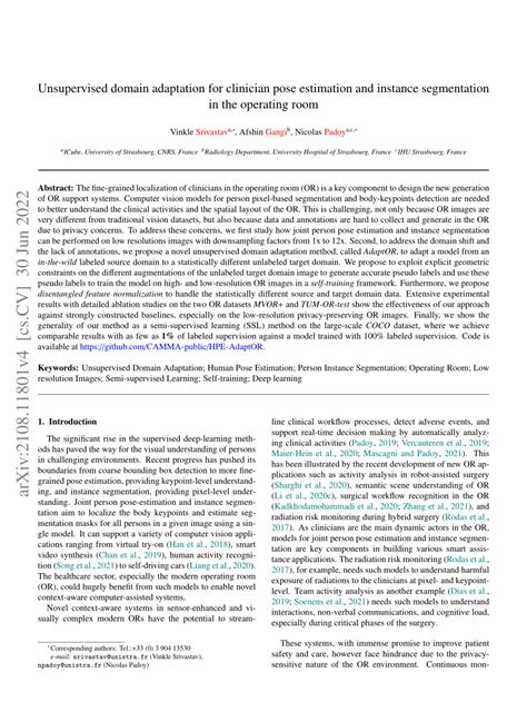 Pdf Unsupervised Domain Adaptation For Clinician Pose Estimation And Instance Segmentation In