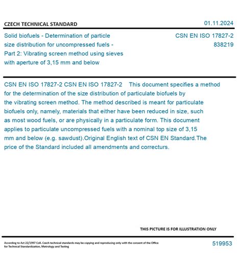CSN EN ISO 17827 2 Solid Biofuels Determination Of Particle Size Distribution For
