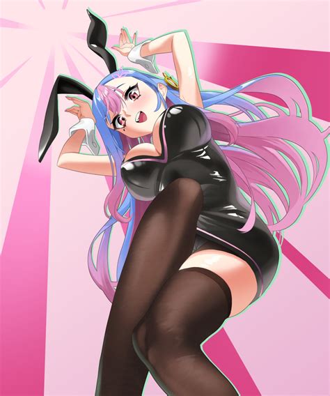 Rule 34 1girls Beauty Mark Big Breasts Bing Hayu Blue Hair Blush Breasts Bunnysuit Clothed