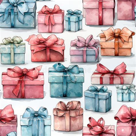 Seam Pattern With Blue And Pink T Boxes Tied With Ribbon Stock