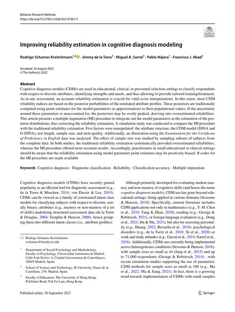 Pdf Improving Reliability Estimation In Cognitive Diagnosis Modeling