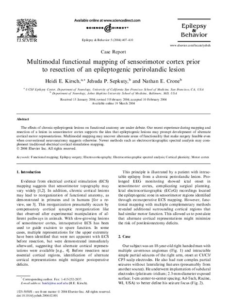 Pdf Multimodal Functional Mapping Of Sensorimotor Cortex Prior To Resection Of An