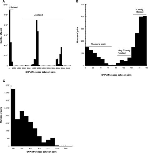 Distributions Of Pairwise Snp Differences A All Pairs B Pairs