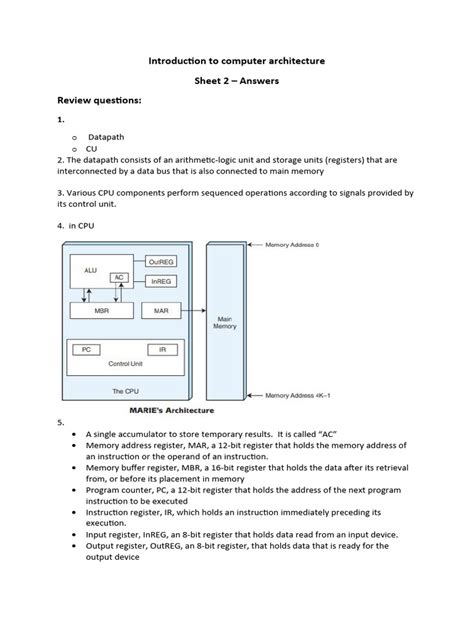 introduction to computer architecture sheet 2 answers pdf computer data storage input output