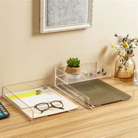 CLEAR ACRYLIC STACKING Document Holder Desktop File Folder Storage Set Of PicClick UK