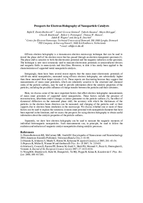 Pdf Prospects For Electron Holography Of Nanoparticle Catalysts