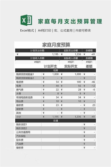 家庭月度预算表excel表格 Excel表格下载 巧图办公