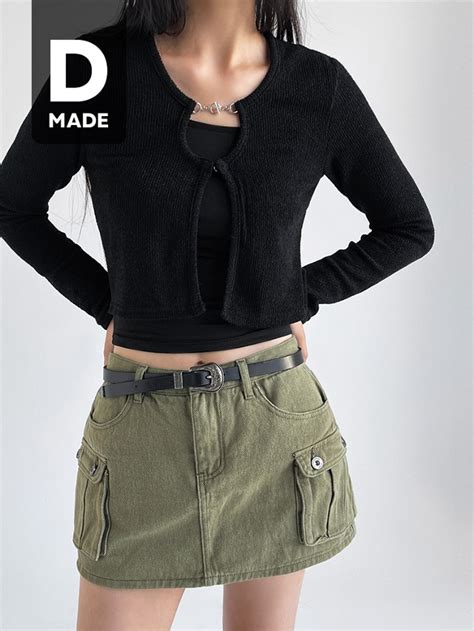 당당걸 Made 빅사이즈 55 99 코인 라운드 체인 버클 크롭 긴팔 가디건 하객룩