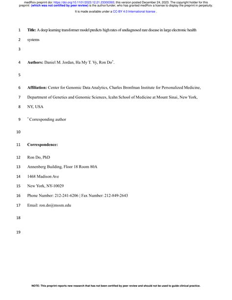 Pdf A Deep Learning Transformer Model Predicts High Rates Of Undiagnosed Rare Disease In Large