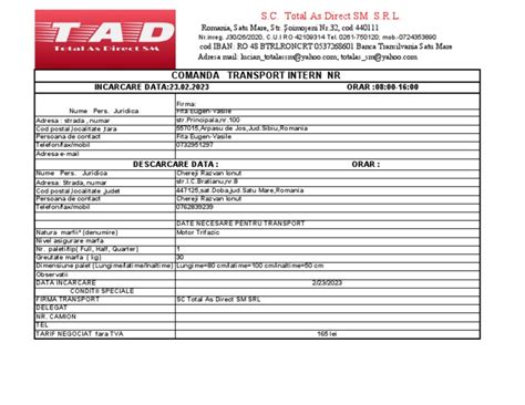 Formular Comanda Transport Total As Direct Pdf