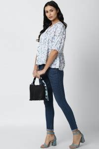 Van Heusen Casual Floral Print Women White Blue Top Buy Van Heusen