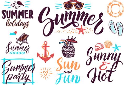여름 타이 포 그래피 레터링 빈티지 포스터 또는 엽서에 대 한 벡터 배경 그림 설정 개념에 대한 스톡 벡터 아트 및 기타 이미지 개념 공휴일 날씨 Istock