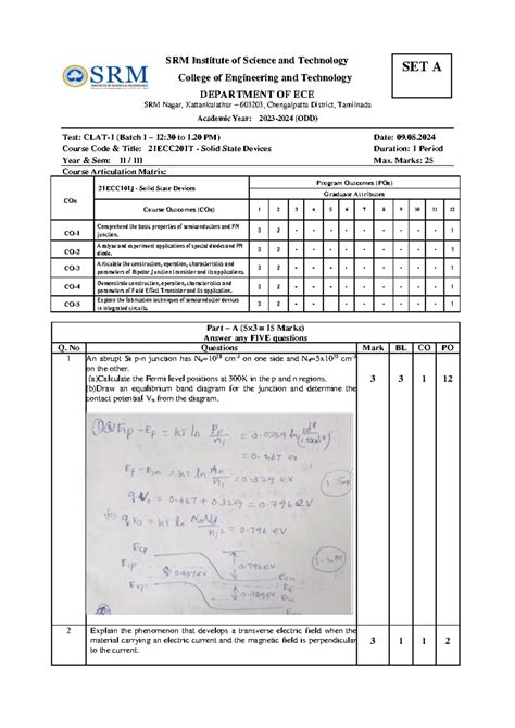 Ak Ssd Ct 1 Set A Ct 1 Set A Answer Key Srm Institute Of Science