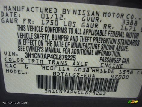 2012 Versa Color Code Kac For Titanium Metallic Photo 66050257