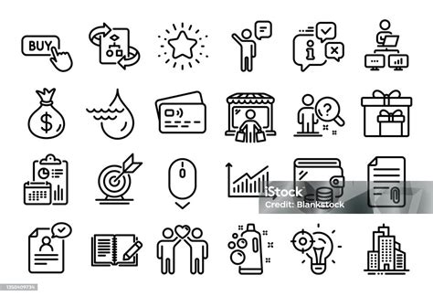 첨부 파일 그래프 및 검색 직원 줄 아이콘 세트의 벡터 집합입니다 벡터 가방에 대한 스톡 벡터 아트 및 기타 이미지 가방 고층 건물 그래프 Istock