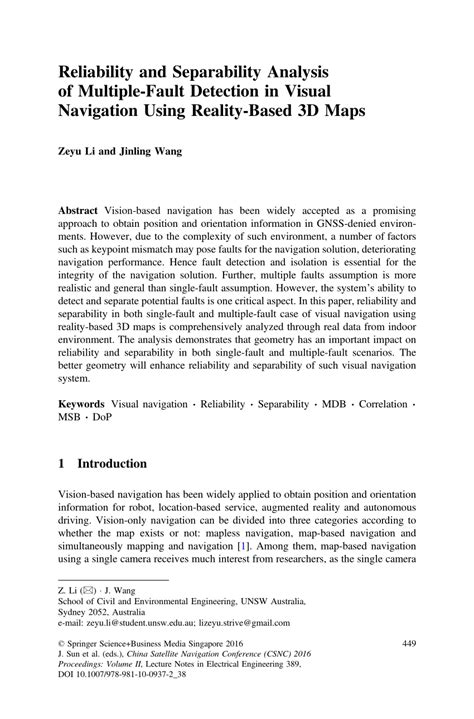 Pdf Reliability And Separability Analysis Of Multiple Fault Detection In Visual Navigation