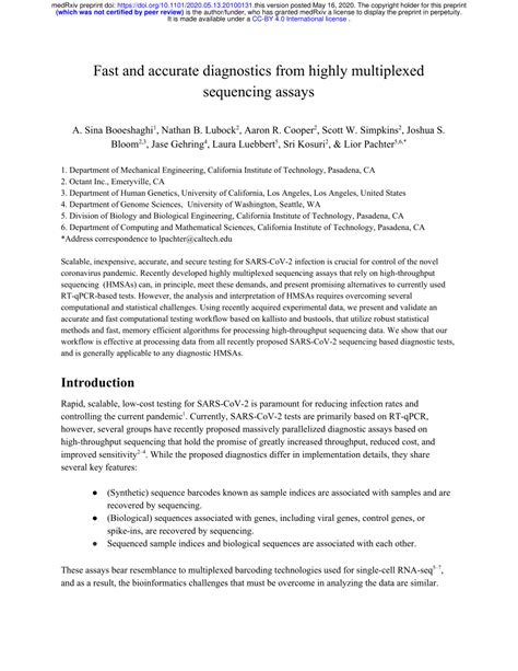 Pdf Fast And Accurate Diagnostics From Highly Multiplexed Sequencing Assays