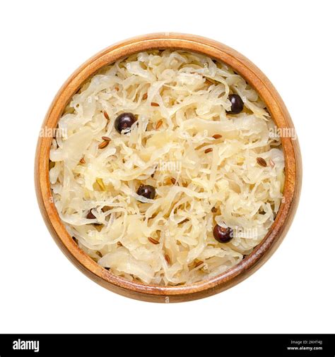 German Sauerkraut In A Wooden Bowl Cut Raw Cabbage Fermented By