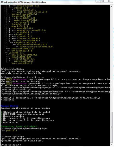 Node Js Yeoman Installing Successfully After Installation It Shows Command Not Error Stack