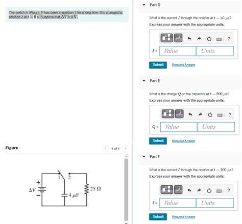 solved the switch in figure 1 has been in position 1 for a