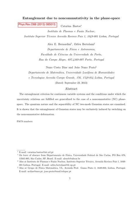 Pdf Entanglement Due To Noncommutativity In Phase Space