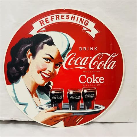 Coca Cola Lady Round Tin Metal Sign Nostalgia Highway