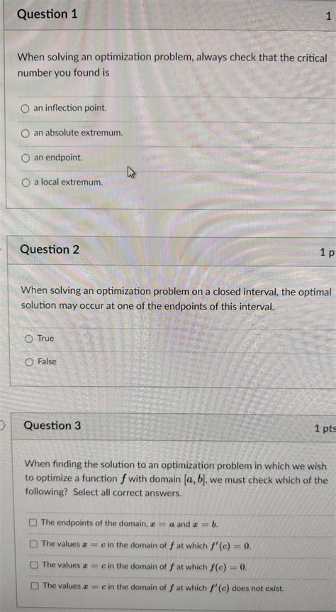 Solved Question 1 1 When Solving An Optimization Problem