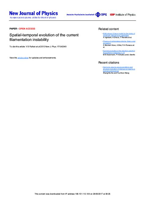 Pdf Spatial Temporal Evolution Of The Current Filamentation