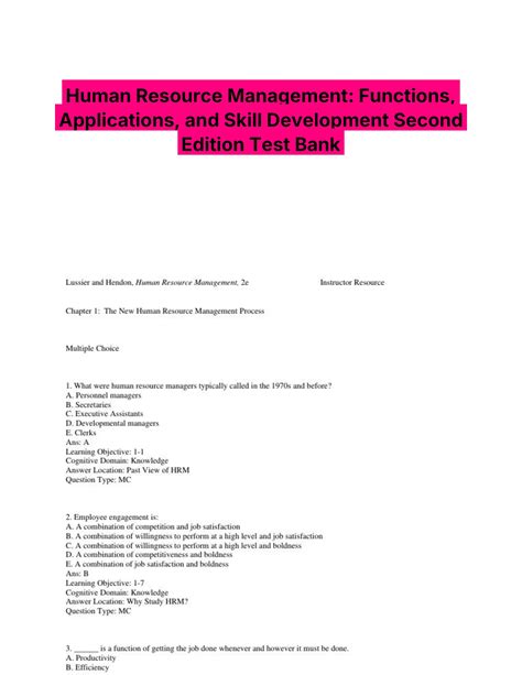Human Resource Management Functions Applications And Skill Development Second Edition Test