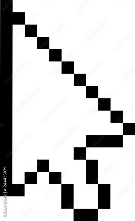 Black Pixelated Arrow Cursor Pointing Diagonally Upwards Against A Clean White Background