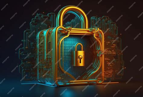 Premium Photo Abstract Cyber Security Concept With Data Golden Lock Generative Ai