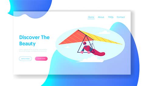 익스트림 아웃도어 스포츠 활동 웹사이트 랜딩 페이지 행 글라이더 급증 열 상승 은 날개 아래 하네스에 중단 스포츠맨 비행 파라플레인 웹 페이지 배너 만화 플랫 벡터 일러스트