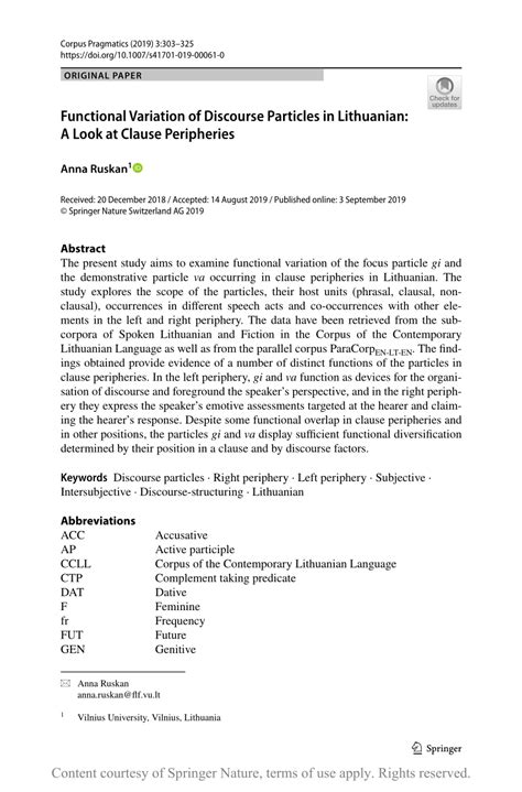 Functional Variation Of Discourse Particles In Lithuanian A Look At