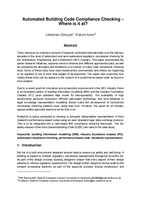 Pdf Automated Building Code Compliance Checking Where Is It At