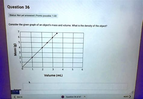solved consider the given graph of an object s mass and volume what