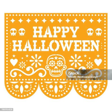 설탕 두개골해피 할로윈 파펠 피카도 디자인 멕시코 종이 꽃과 두개골화환 배경을 잘라 0명에 대한 스톡 벡터 아트 및 기타 이미지 0명 공예 공포 무서움 Istock