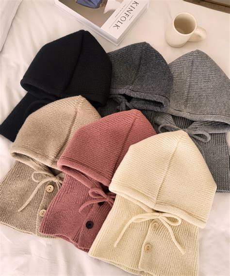 퍼피띵 니트 귀도리 귀마개 골지 단추 빌리 도톰 바라클라바 겨울 방한 모자 넥워머 후드 목토시 No 61