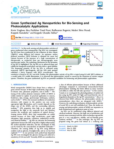 Pdf Green Synthesized Ag Nanoparticles For Bio Sensing And