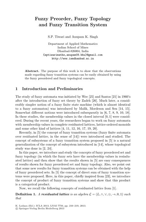 Pdf Fuzzy Preorder Fuzzy Topology And Fuzzy Transition System