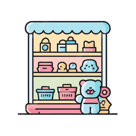 귀여운 테디베어 엘프 매장 벡터 흰색 바탕에 장난감 가게를 묘사한 직계 아이콘 플랫 아이콘 및 드리블에 의한 벡터 일러스트