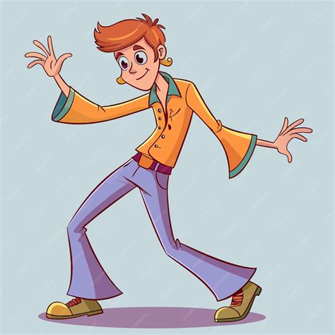 Sensual Dancing Man In Long Shirt And Bellbottoms Cartoon Vector Graphics Premium Ai Generated
