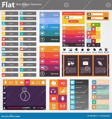 Flat Web Design Elements Buttons Icons Templates For Website Stock