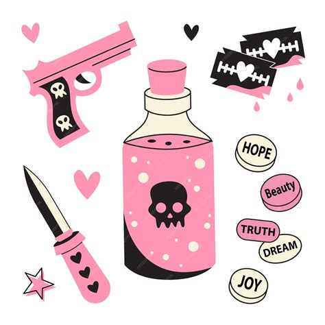 Premium Vector A Set Of Emo Elements Pink And Black Stickers In The