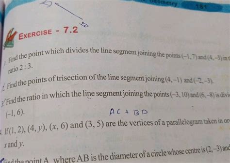Exercise 72find The Point Which Divides The Line Segment Joining The P