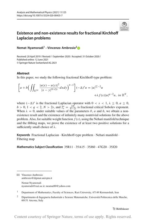 Existence And Non Existence Results For Fractional Kirchhoff Laplacian Problems Request Pdf