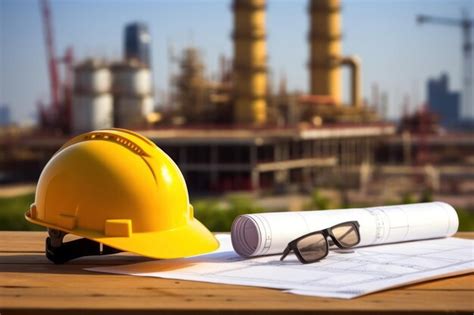 Premium Ai Image Safety Hat And Architecture Blueprint